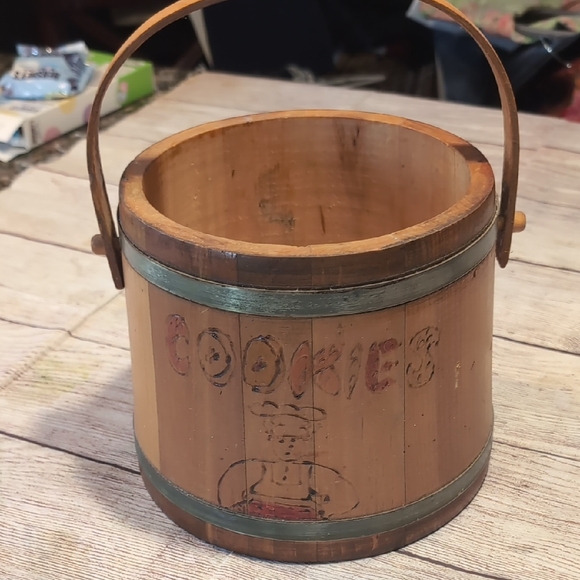 Vintage | Accents | Vintage Rustic Wooden Cookie Barrel With Handle ...